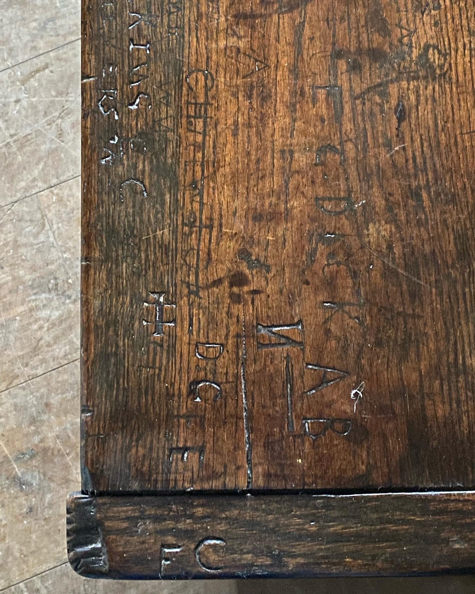 18thC Graffitied Oak Refectory Table (Sold) – YEW TREE BARN